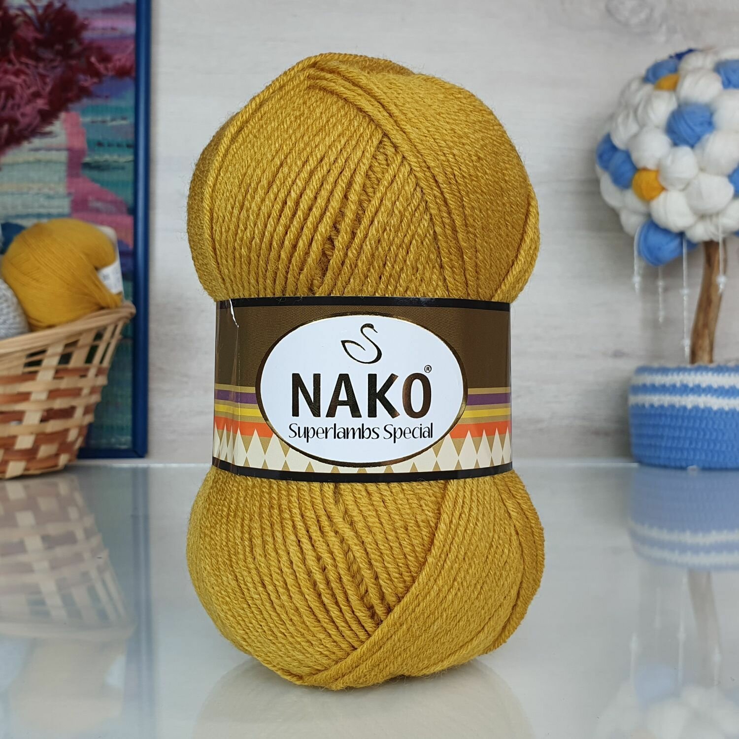 Пряжа NAKO Superlambs Special, горчичный - 6706, 49% шерсть, 51% премиум акрил, 5 мотков, 100 г, 200 м.