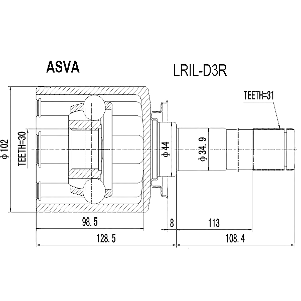 ASVA LRILD3R (TOB500250 / TOB500270) шрус внутр зад l с блокировкой 30x44x31