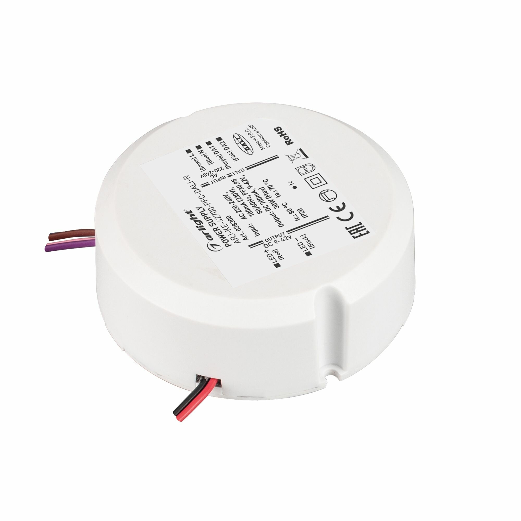 Блок питания ARJ-KE-42700-PFC-DALI-R (30W, 9-42V, 0.7A) (Arlight, IP20 Пластик, 3 года) 038300
