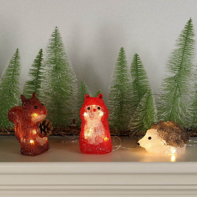Набор светодиодных фигур Лесные Жители 13-14 см, 3 шт, 30 теплых белых LED ламп, на батарейках, IP20, Koopman, AX5322200