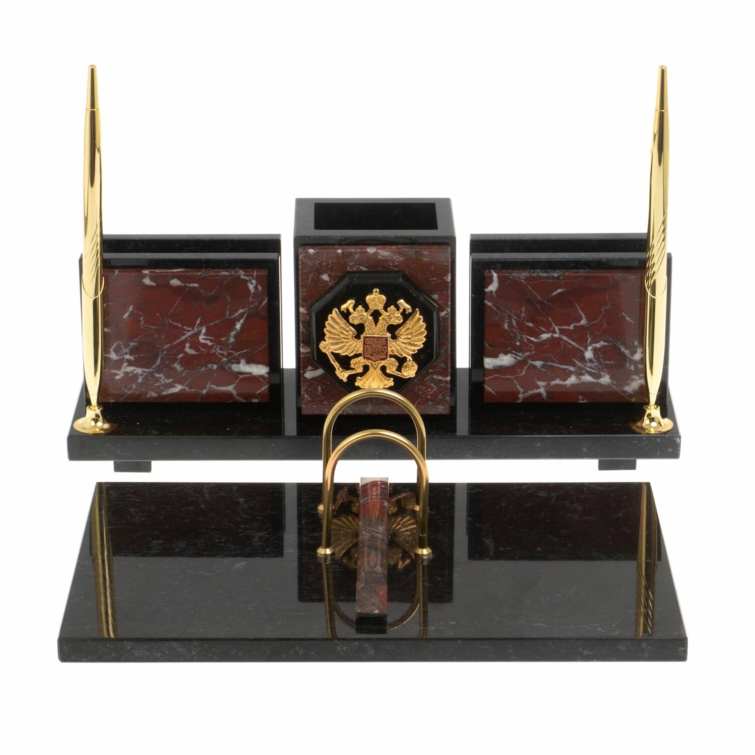 Настольный набор "Офисный" с гербом РФ из камня креноид 126819
