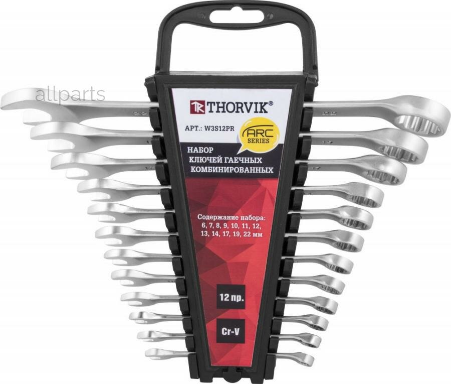 THORVIK W3S12PR Набор ключей гаечных комбинированных серии ARC на держателе, 6-22 мм, 12 предметов THORVIK W3S12PR