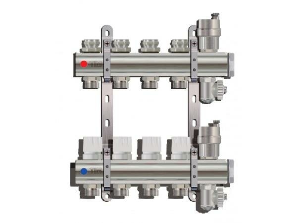 Коллекторная группа 1* без расходомеров и кранов на 4 выхлда латунь TIM KB004