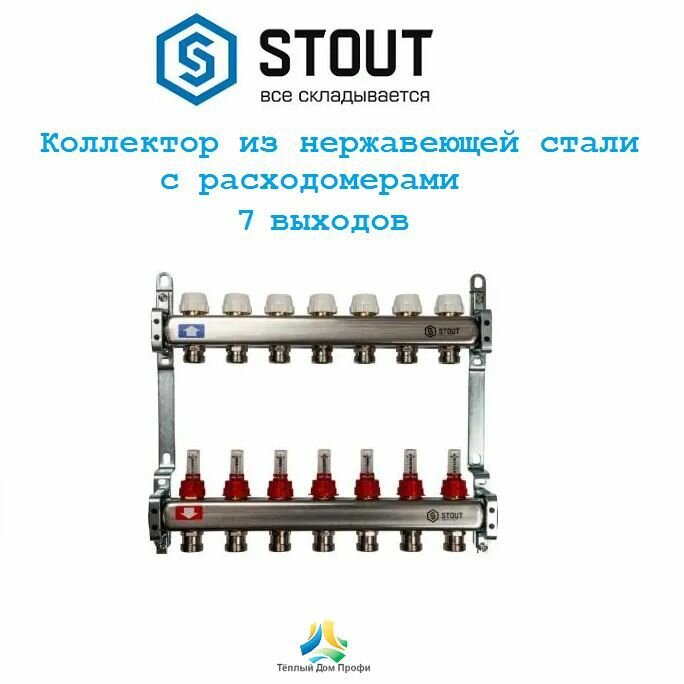 Коллектор STOUT из нержавеющей стали с расходомерами 7 выходов
