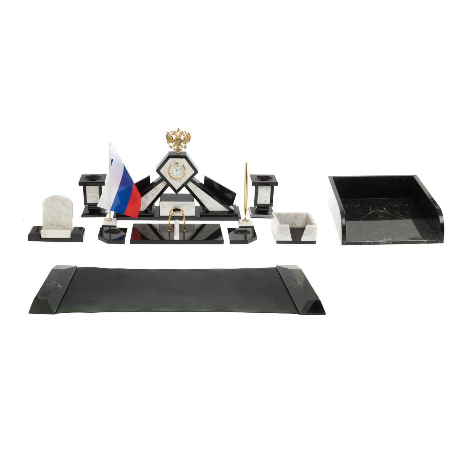 Настольный набор "Герб" из мрамора с лотком А4 и бюваром 126891