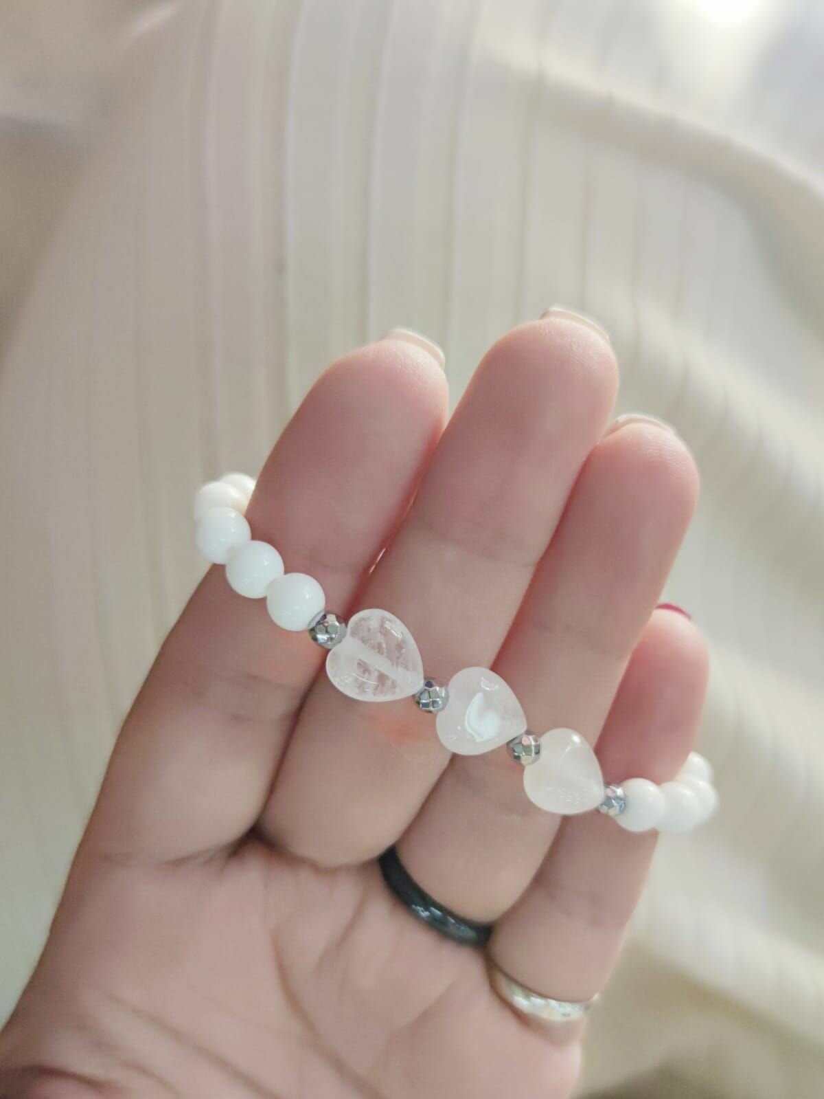 Браслет, кварц розовый