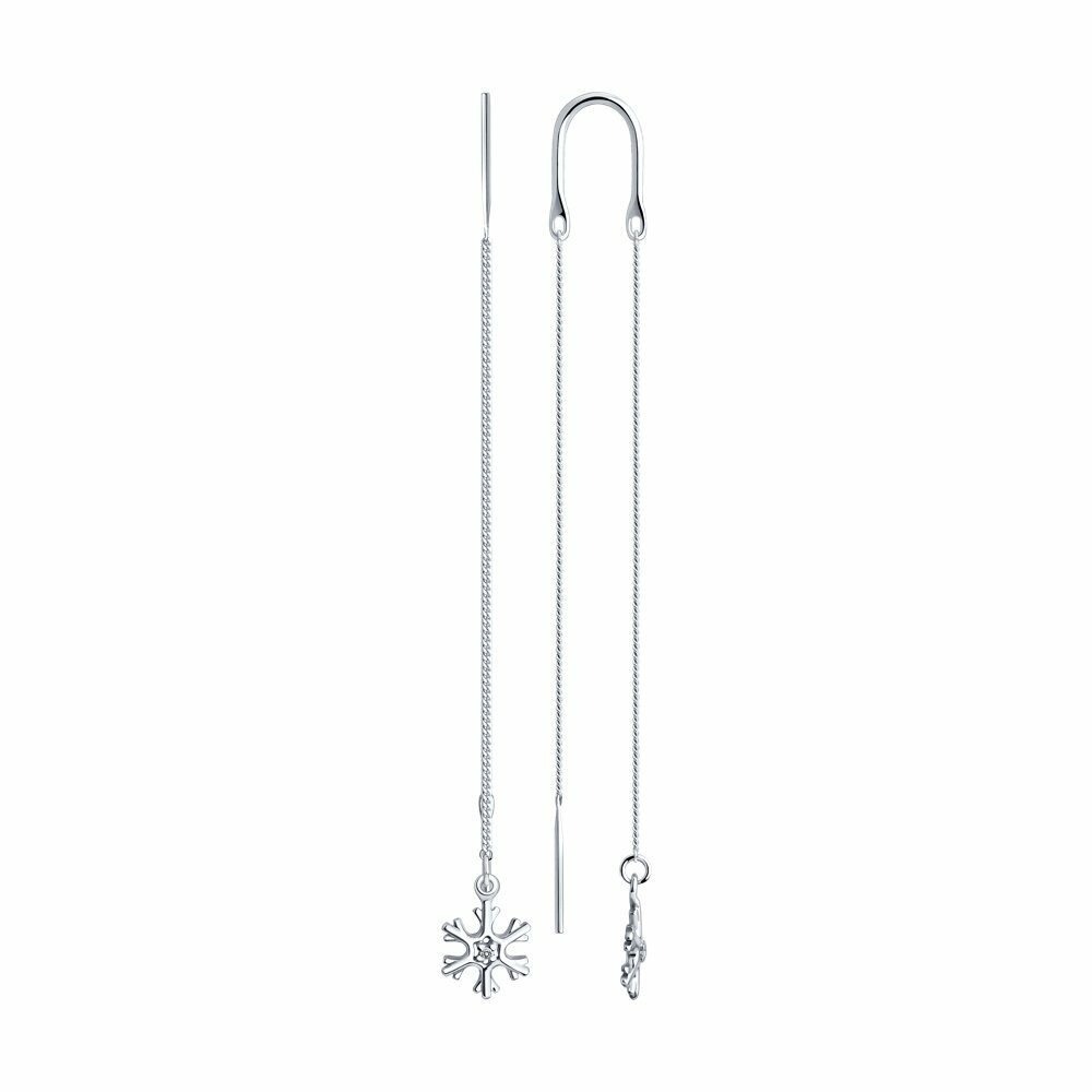 Серьги цепочки, серебро, 925 проба, фианит