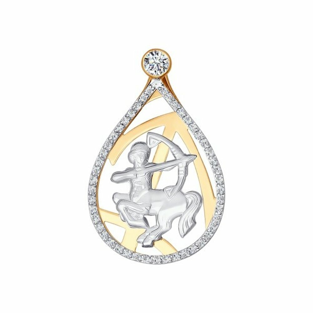 Подвеска, комбинированное золото, 585 проба, фианит