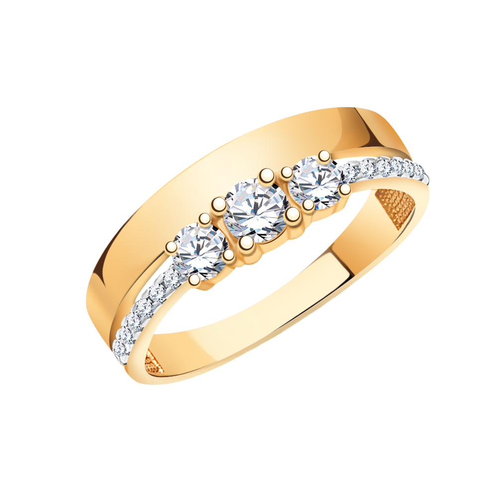 Кольцо, золото, 585 проба, фианит, металл