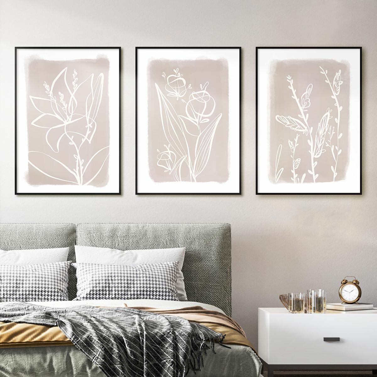 Постер 3 шт 60х90 без рамки "Ботаническая абстракция бежевый" набор картин для интерьера