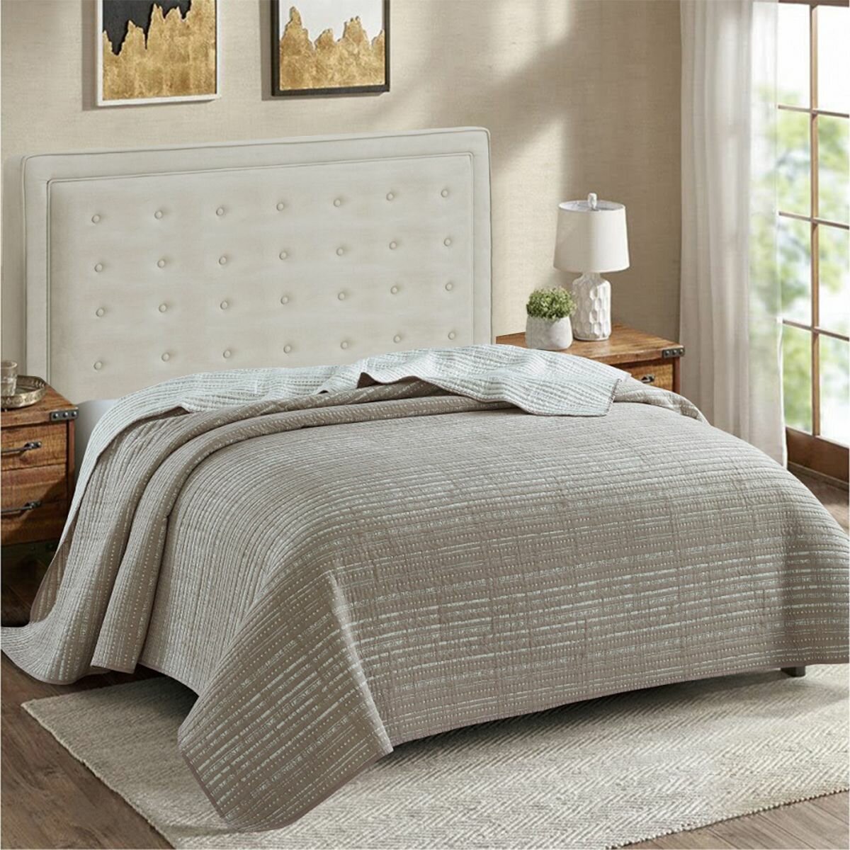 Покрывало Theodora, жаккард, евроразмер, стеганое, полосатый принт