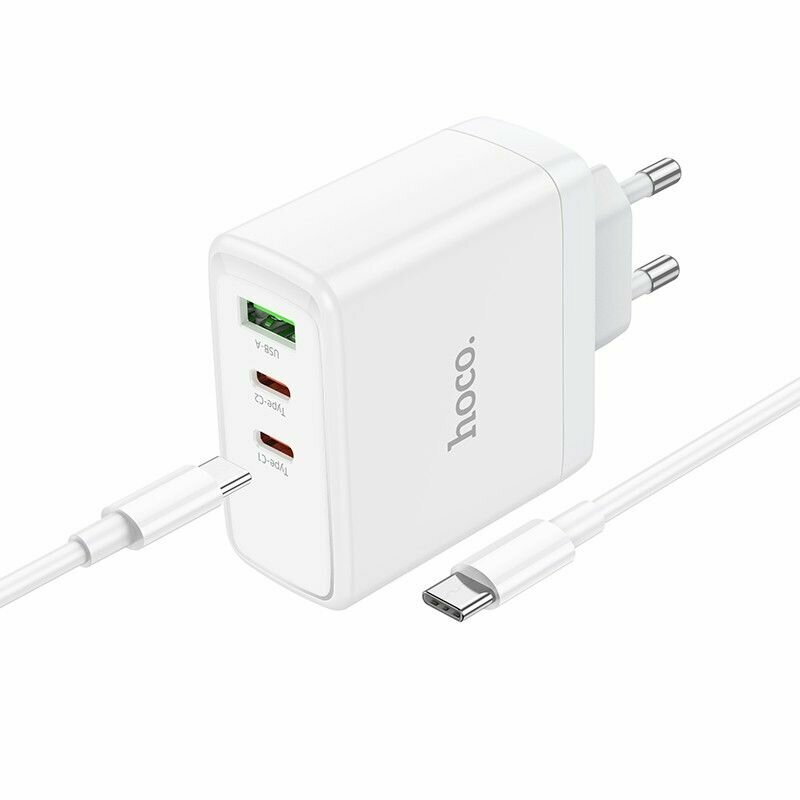 Сетевое зарядное устройство HOCO N30 Glory 2xUSB-C, 1xUSB, 3А, PD65W, + USB-C кабель Type-C, 1 м (белый)
