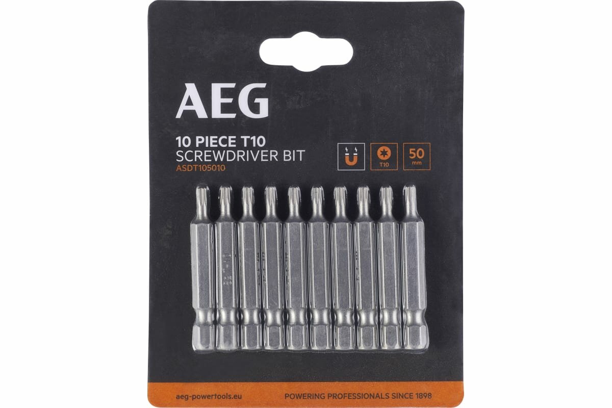 AEG набор бит 10 шт T10, длина 50 мм, TORX T10, ASDT105010, из высокопрочной стали