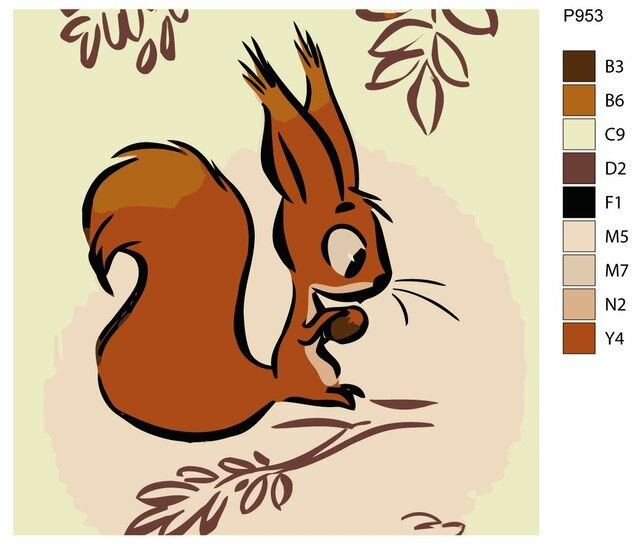 Детская картина по номерам P953 "Белка с орешком" 30x30