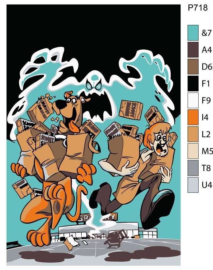 Детская картина по номерам P718 "Мультсериал Скуби-Ду. Скуби-Ду и Шэгги Роджерс" 20x30