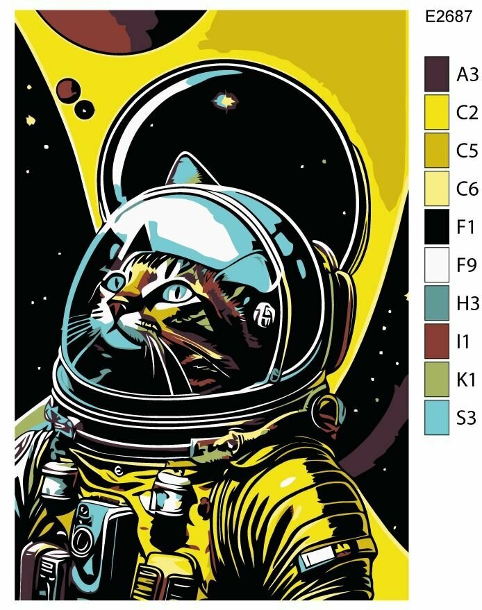 Детская картина по номерам E2687 "Кот в скафандре в открытом космосе" 20x30