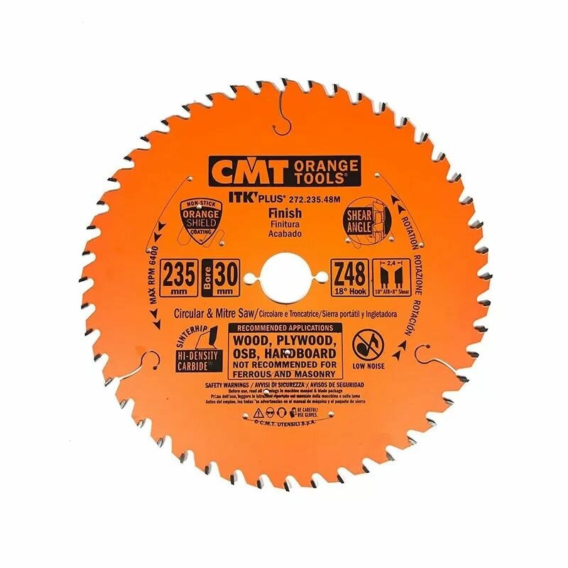 Диск пильный ультратонкий продольное и поперечное по дереву СМТ Италия 235x30(+25)x2,4/1,6 18 10 ATB + 8 SHEAR Z48 CMT 272.235.48M