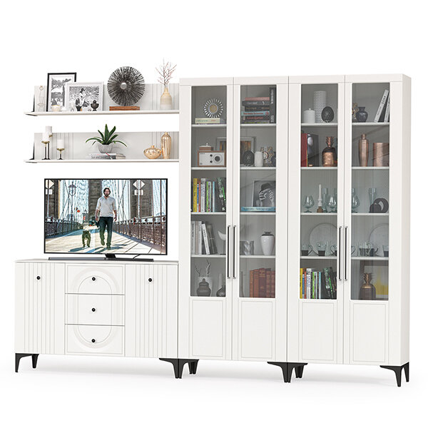 Валенсия Гостиная № 113, цвет ЛДСП белый шагрень/МДФ белый шагрень