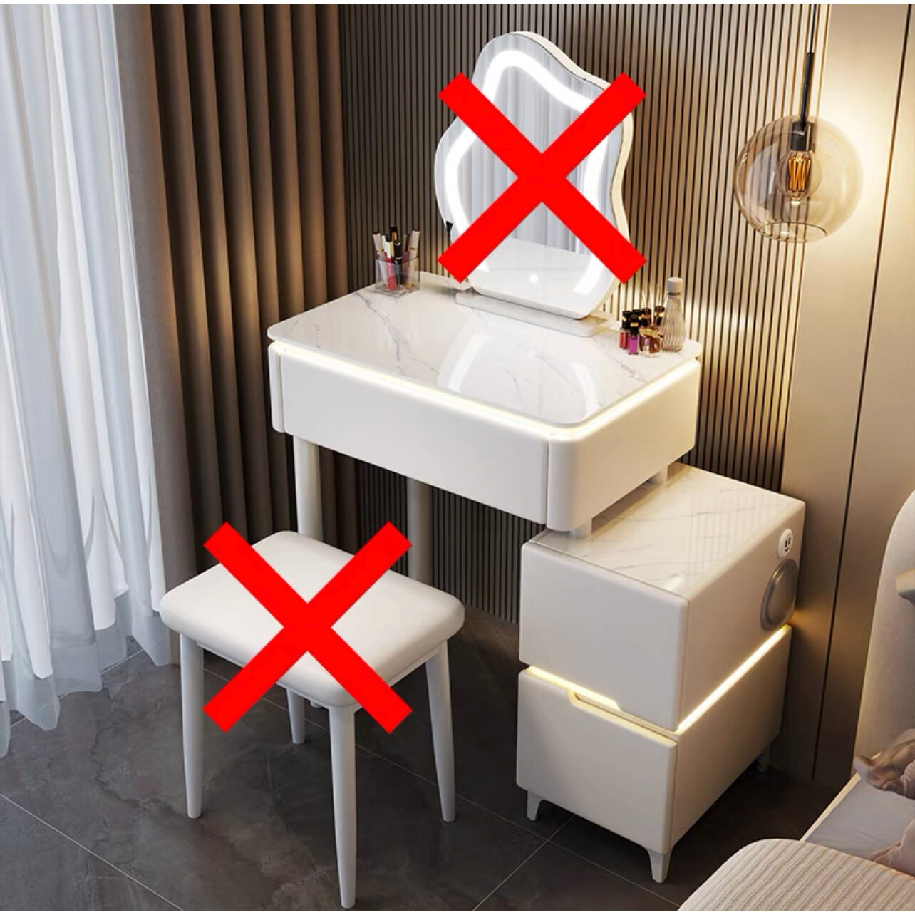 Туалетный столик с подсветкой Freda (Цвет белый, стол 60см подсветкой + тумба с подсветкой, без зеркала, без стула)