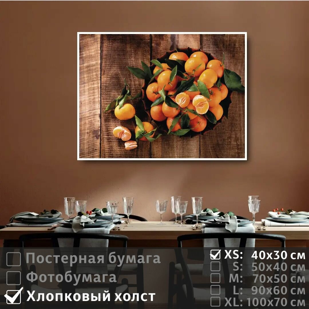 Постер на холсте Мандарины На Деревянном Столе 40х30 см ПолиЦентр
