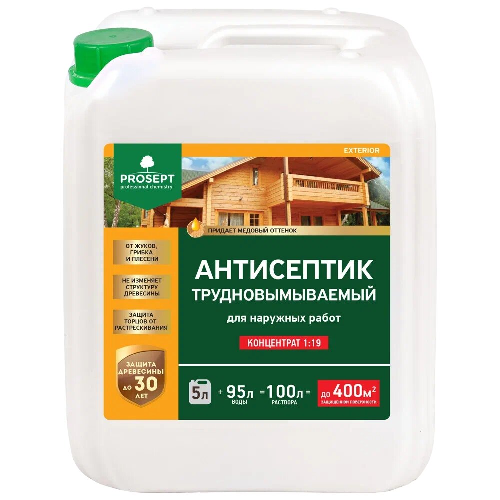 PROSEPT EXTERIOR Антисептик защитный для древесины водный концентрат 1:19 5л