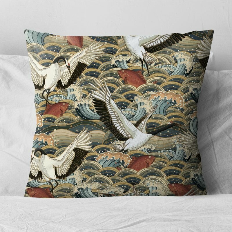 Подушка декоративная Журавли Живопись 40х40 велюр