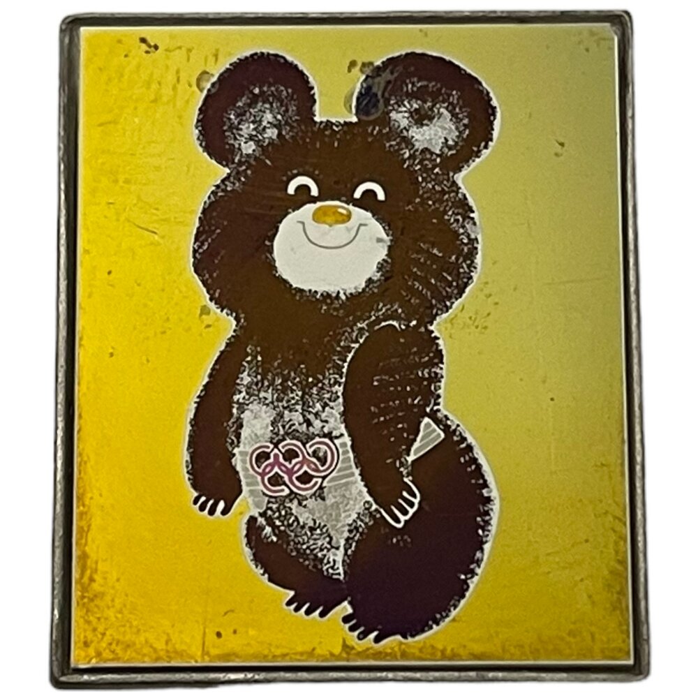 Знак "Олимпиада-80. Олимпийский мишка" СССР 1980 г. (зеркальная поверхность)