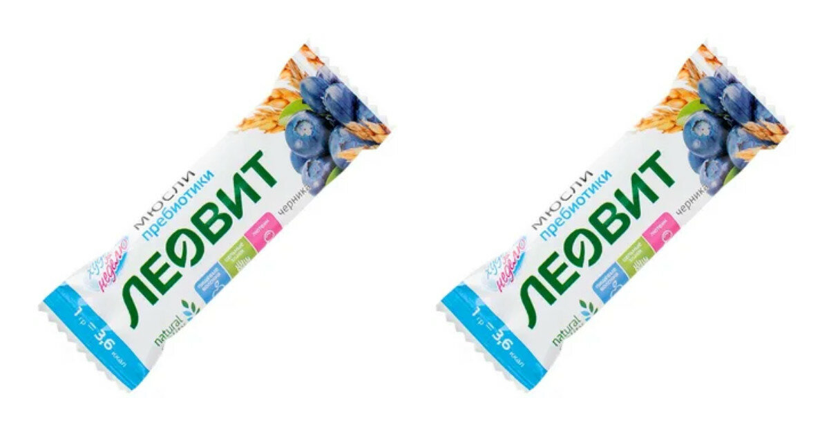 Батончик-мюсли леовит с черникой и лютеином 30 гр, 2 шт.