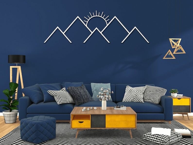 Декоративное панно деревянное, Солнце в горах (белый цвет)