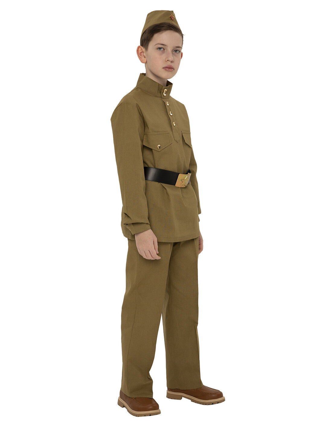 Детская военная форма для мальчиков гимнастерка с прямыми брюками р.116-122 (р.30) бязь, хаки