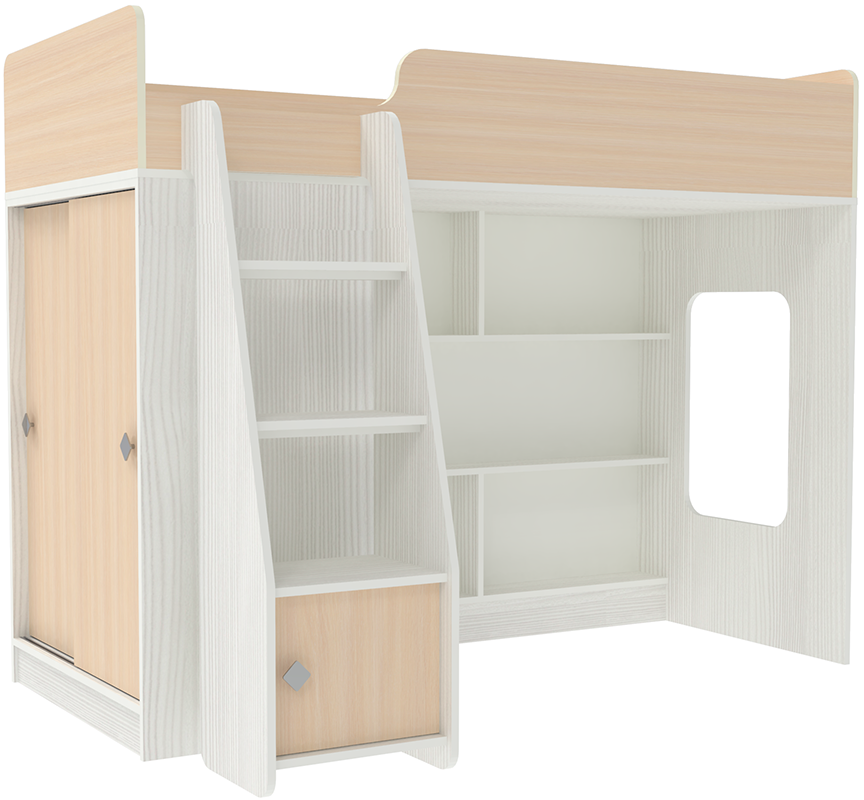 Кровать чердак Л 42.5.1 со шкафом-купе Белое Дерево Дуб Молочный
