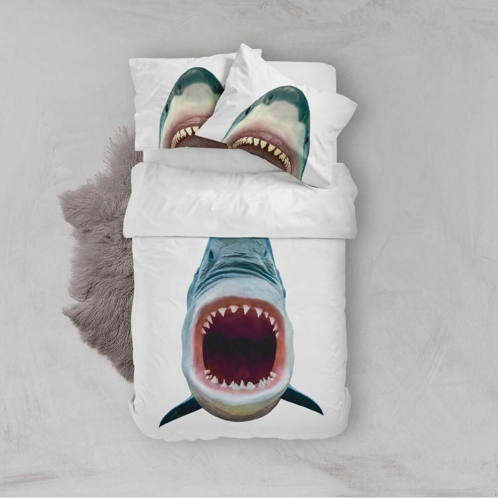 Арт комплект постельного белья Акула реализм, Евро, наволочки 50/70