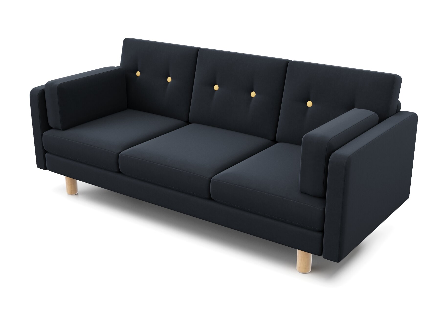 Прямой диван кушетка Arsko Ингвар-Б, черный, велюр, трехместный, мягкий, в гостиную, в прихожую, на балкон, на ножках