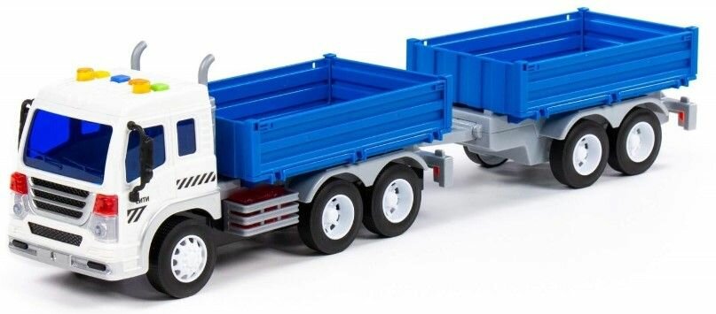 Игрушечный автомобиль "Сити", бортовая инерционная машина спецслужб с прицепом, детская сюжетно-ролевая пластиковая модель для мальчиков со светом и звуком, цвет синий