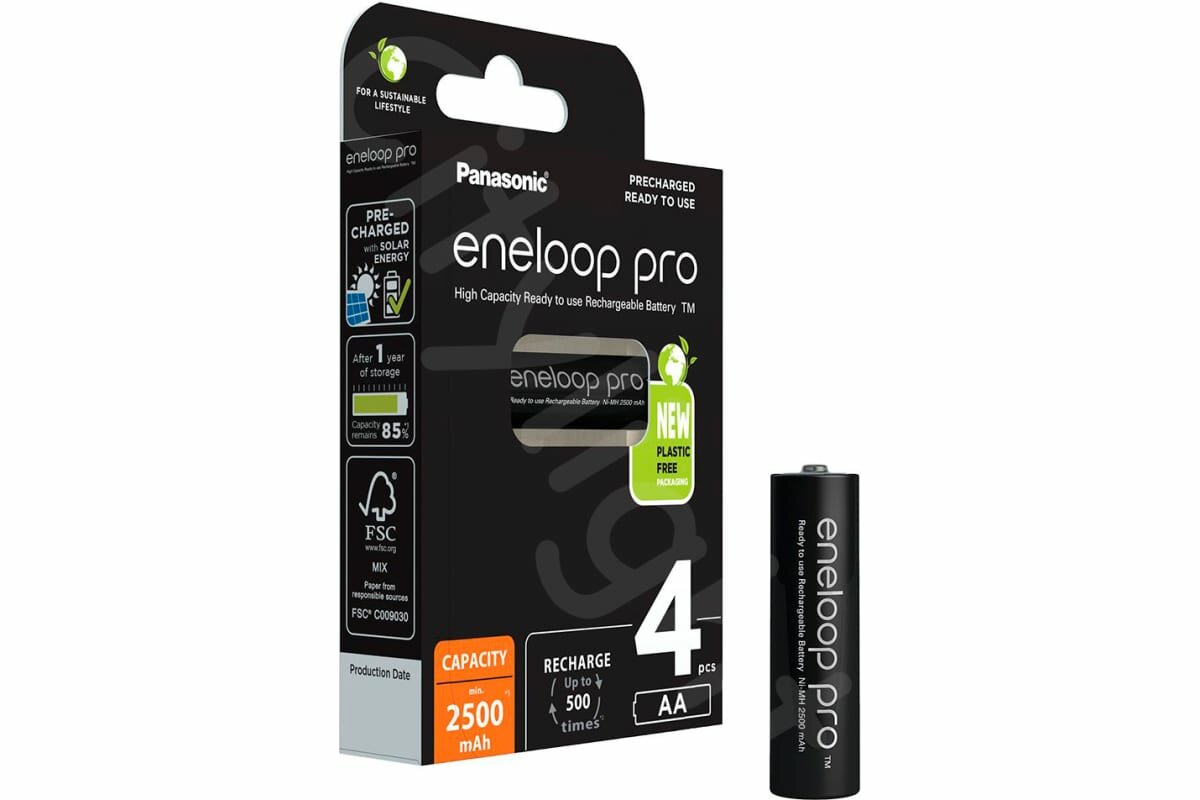 Panasonic eneloop pro Аккумуляторы BK-3HCDE/4BE 2500mAh AA R06 BL4 6330