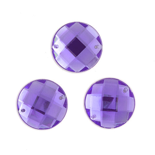 Стразы пришивные пластиковые 16 мм круг цв. сиреневый упак.50 шт