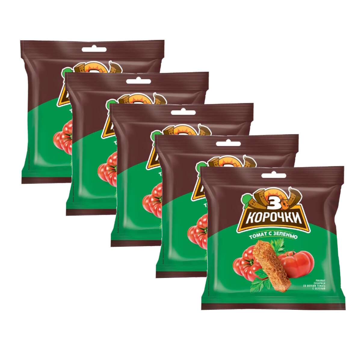 Сухарики 3 Корочки Томат с зеленью 5 шт. по 100г