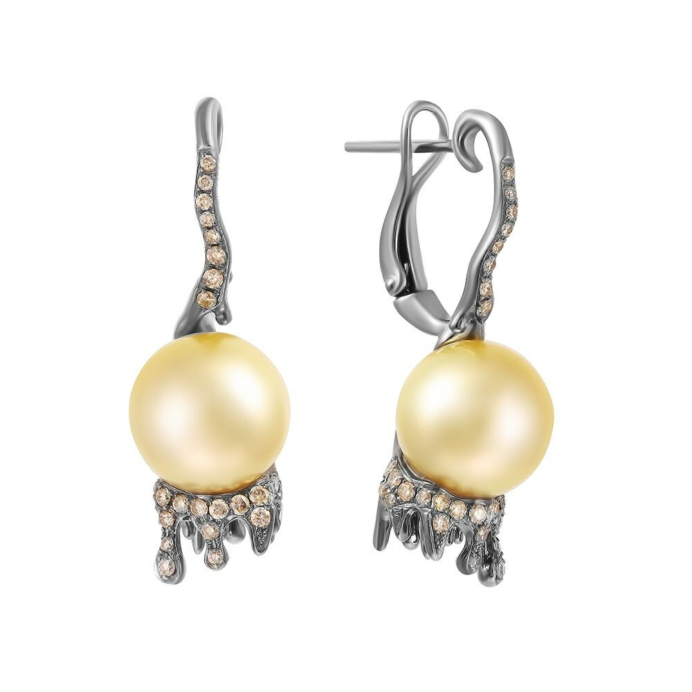 Серьги, золото, 750 проба, бриллиант, жемчуг