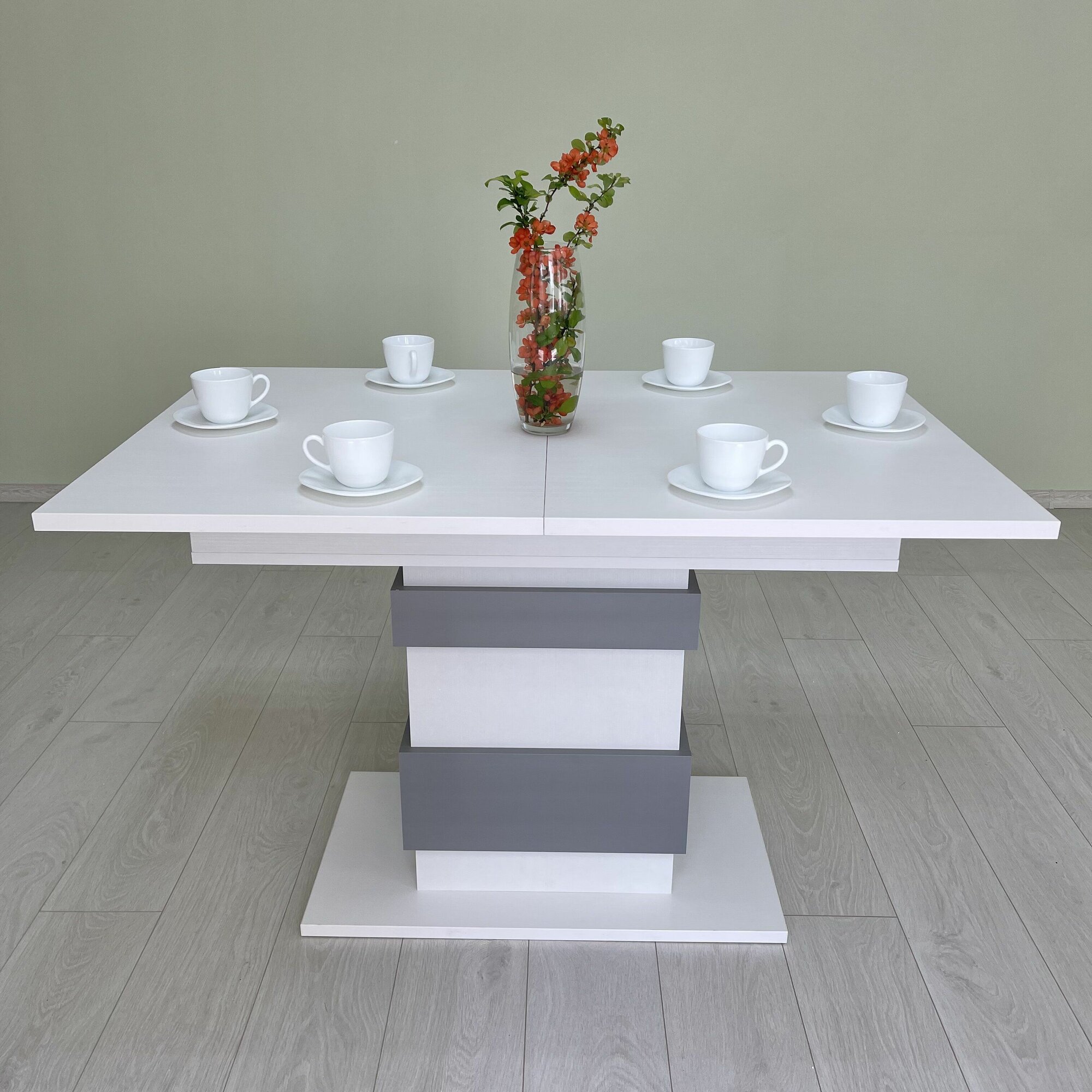 Стол обеденный "YUKON" раздвижной 1180-1570x760x760 мм, ЛДСП, цвет белый структурный / дымчатый алмаз