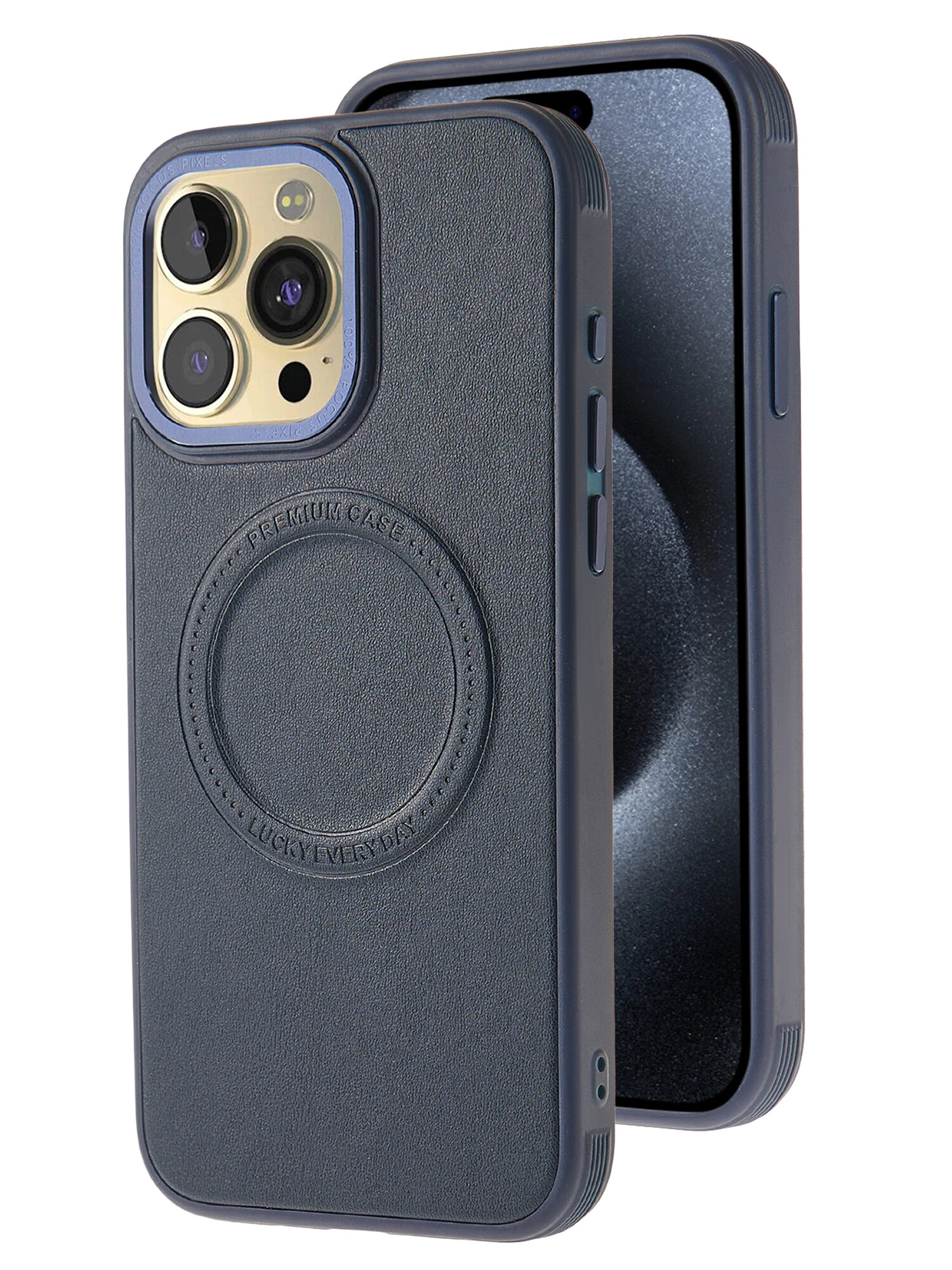 Чехол Magsafe на iPhone 14 Pro Max противоударный на айфон 14 про макс синий под кожу