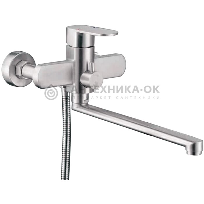 Cмеситель для ванной с длинным изливом Сатин Нерж. сталь.