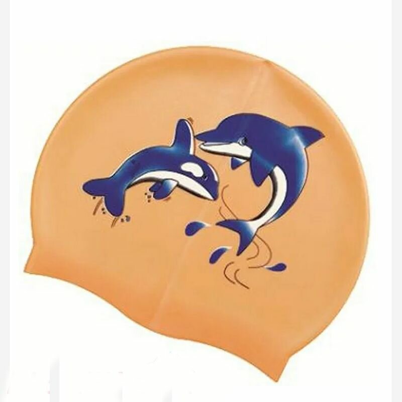 Шапочка для плавания Atemi, силикон, оранжевая (дельфины), PSC401