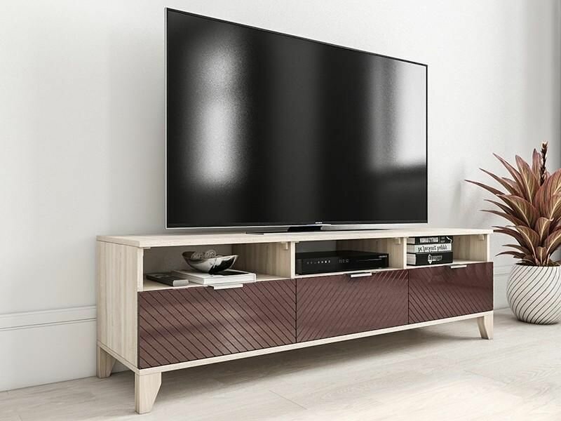 Комод для вещей "Сканди 16" 150х45х40, дуб сонома / вишня глянец