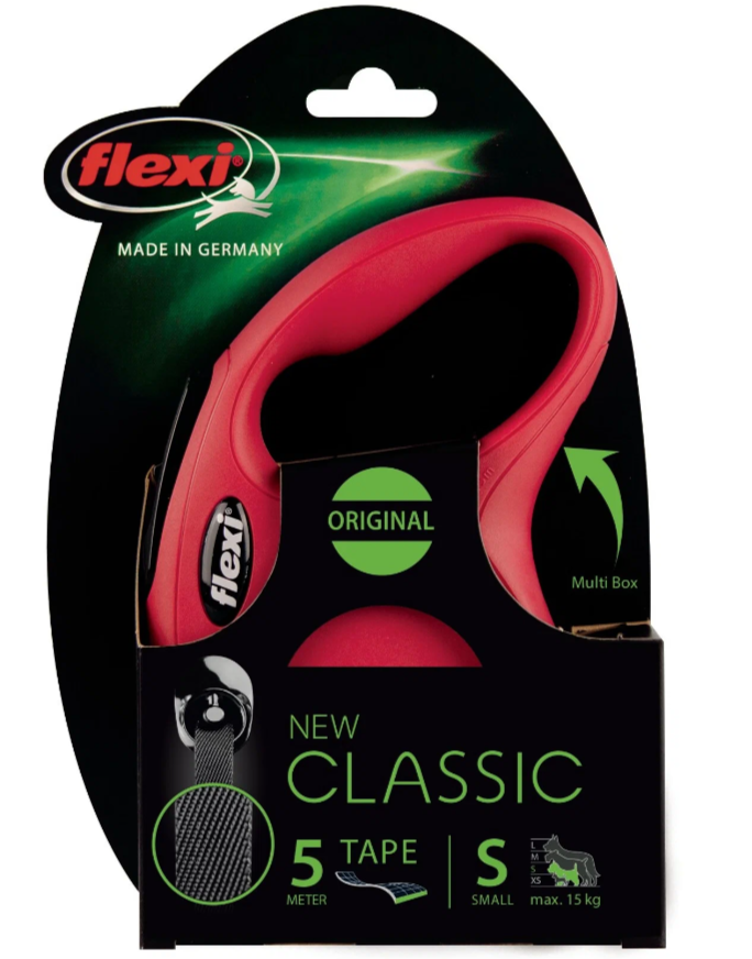 Поводок-рулетка для собак Flexi New Classic S ленточный 5 м красный
