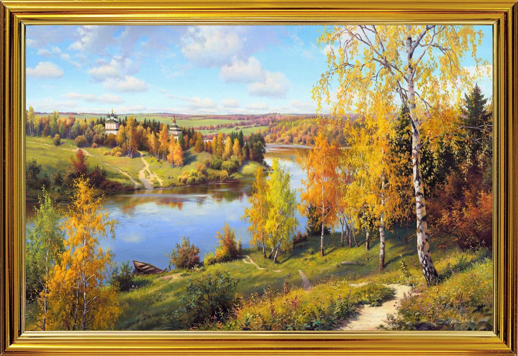 Картина, "Осень. Глубинка.", 30х20 см, художник - Прищепа И. Оформлена в багет, Арт. ПИ11-30х20
