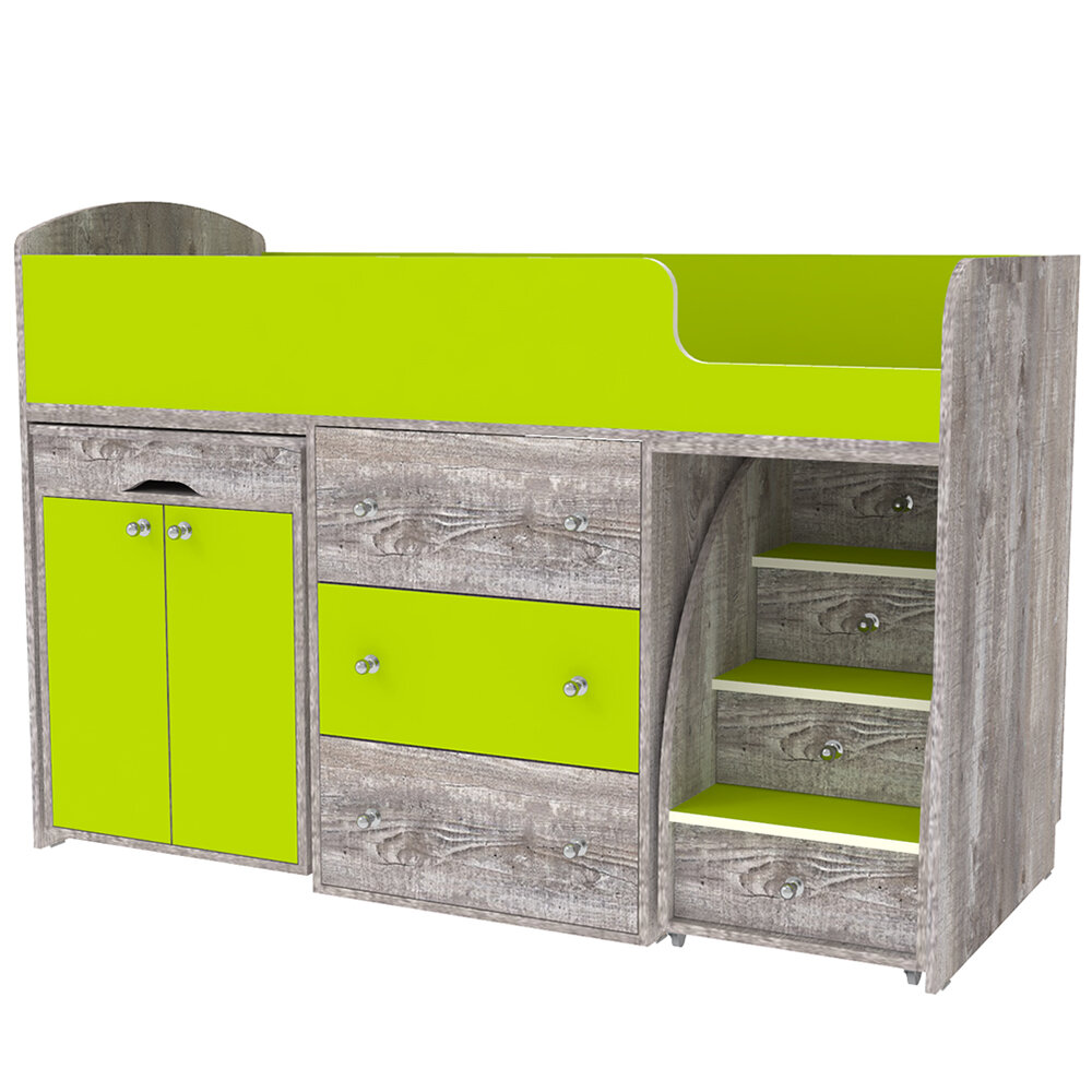 Кровать чердак Малыш Бетон Лайм