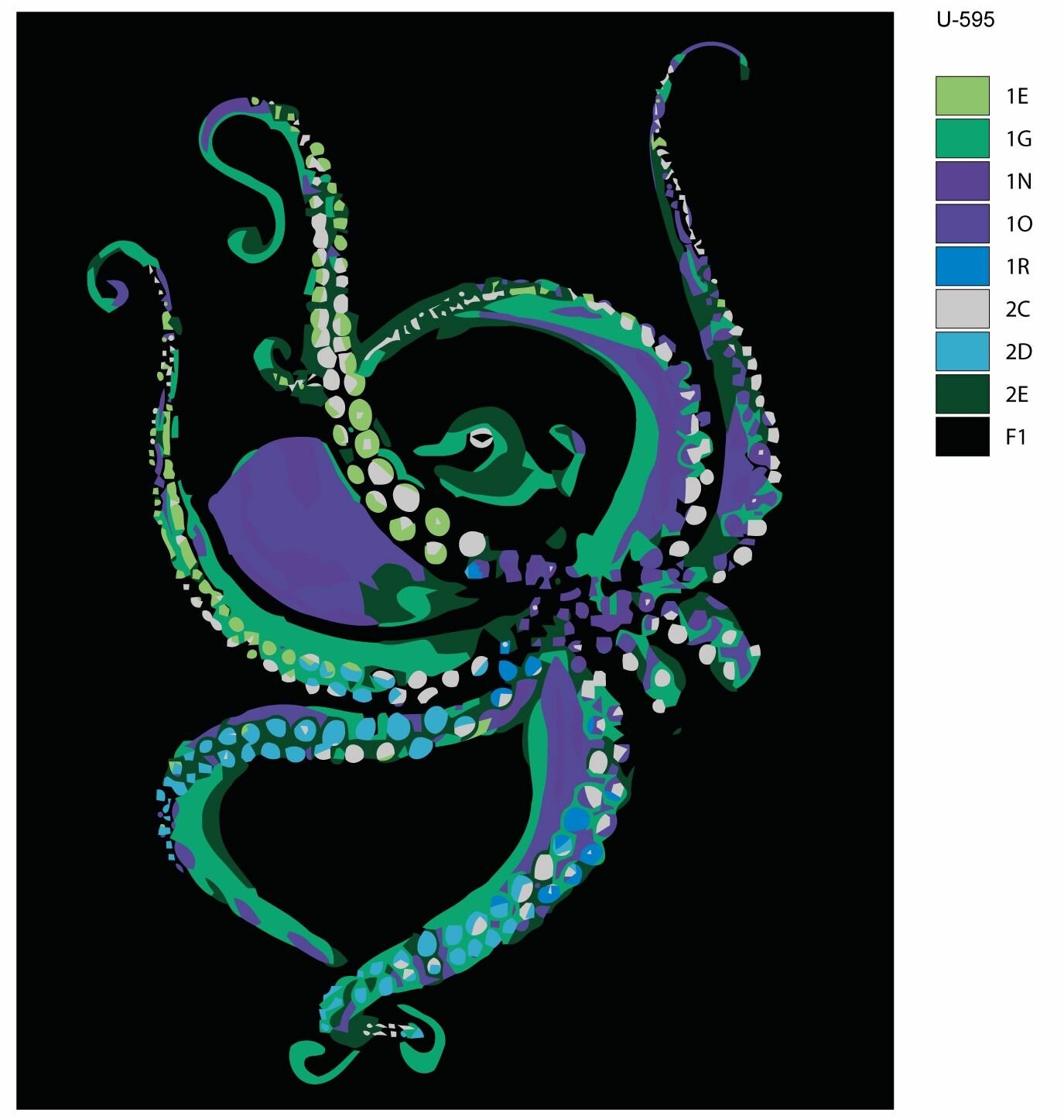 Картина по номерам U-595 "Неоновый осьминог с флуоресцентными красками" 40x50 см
