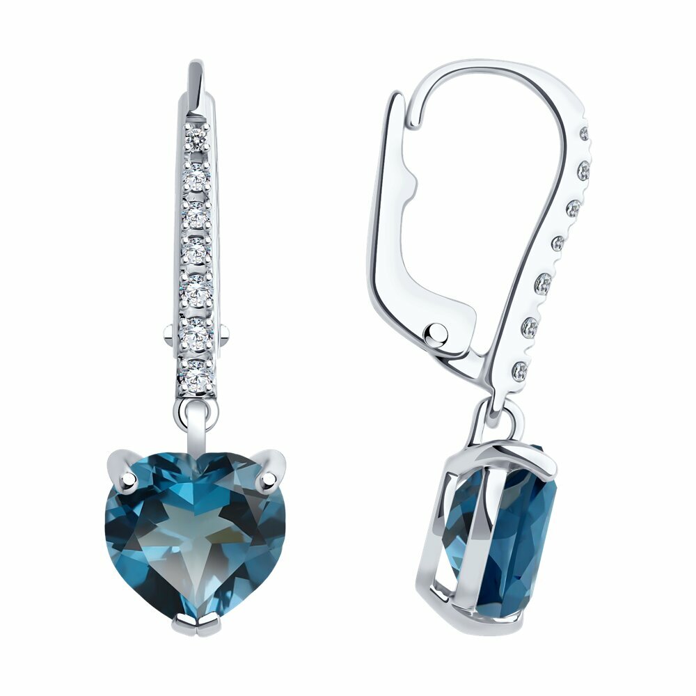 Серьги с подвесками, белое золото, 585 проба, топаз, фианит