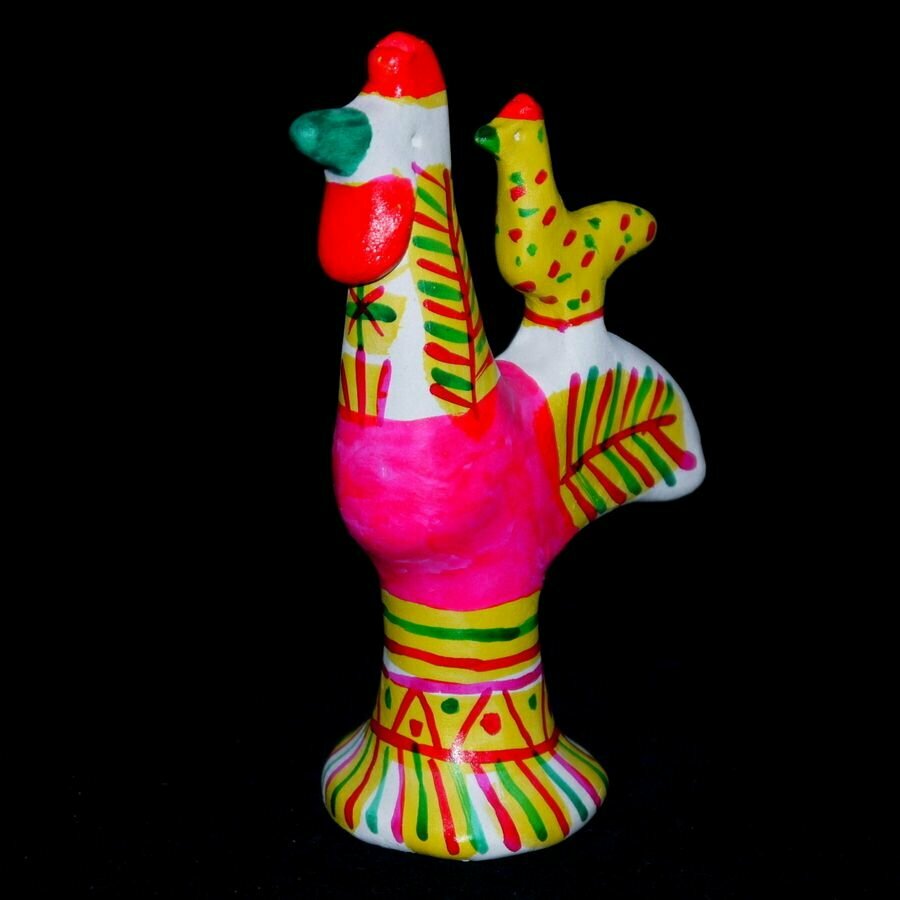 Петух с цыпленком 10-13 см, Филимоновская глиняная игрушка, ручная авторская работа