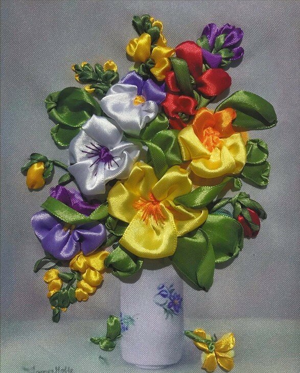 Набор для вышивания FeDi #ЛП2202 Фиалки, Вышивка лентами, 16 х 20 см